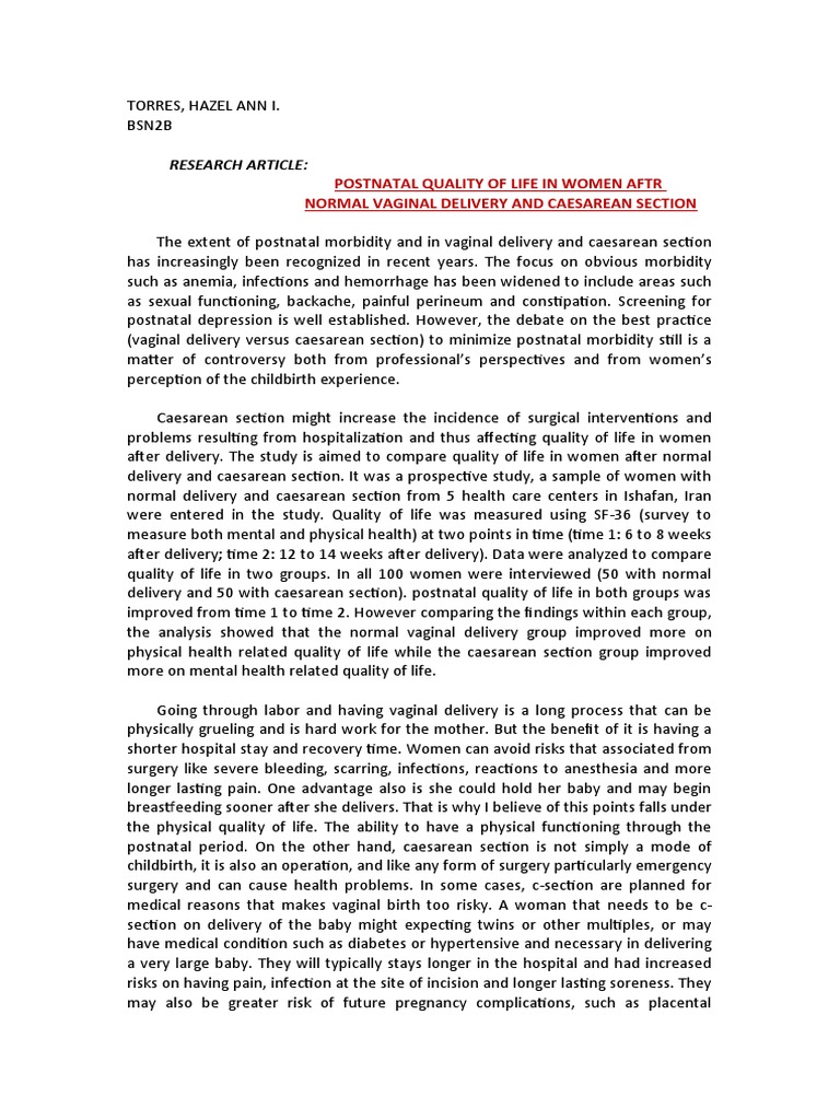 Research Article:: Postnatal Quality of Life in Women Aftr Normal ...