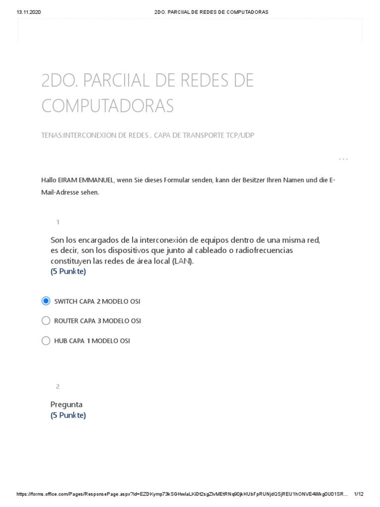 2DO. PARCIIAL DE REDES DE COMPUTADORAS - v1 PDF | PDF | Red de ...