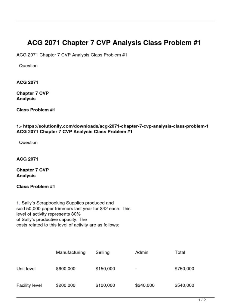 Acg 2071 Chapter 7 CVP Analysis Class Problem 1 | PDF | Computers | Technology & Engineering