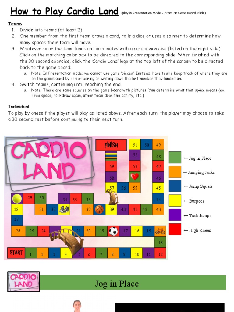 How to Play Cardio Land Game | PDF