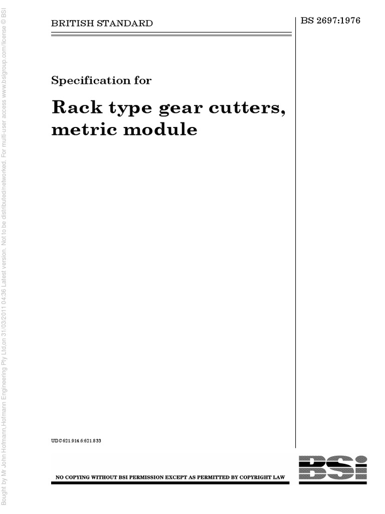 Rack Type Gear Cutters, Metric Module: Specification For | PDF | Gear ...