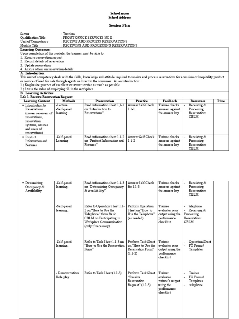 03 Sample Session Plan FOS NC II | PDF | Competence (Human Resources) | Information