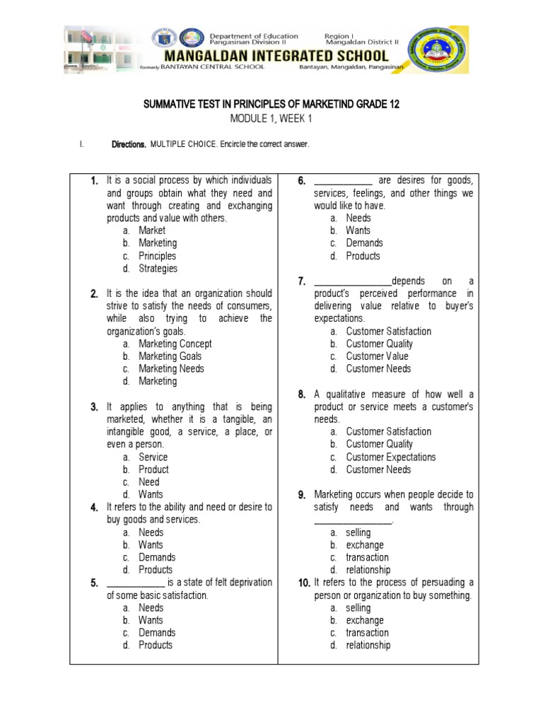 SUMMATIVE TEST IN POM - Week1 | PDF
