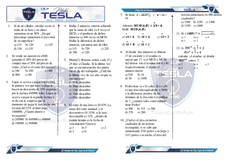 A) 3 B) 4 C) 5 D) 1 E) 7 | Pdf | Enseñanza De Matemática