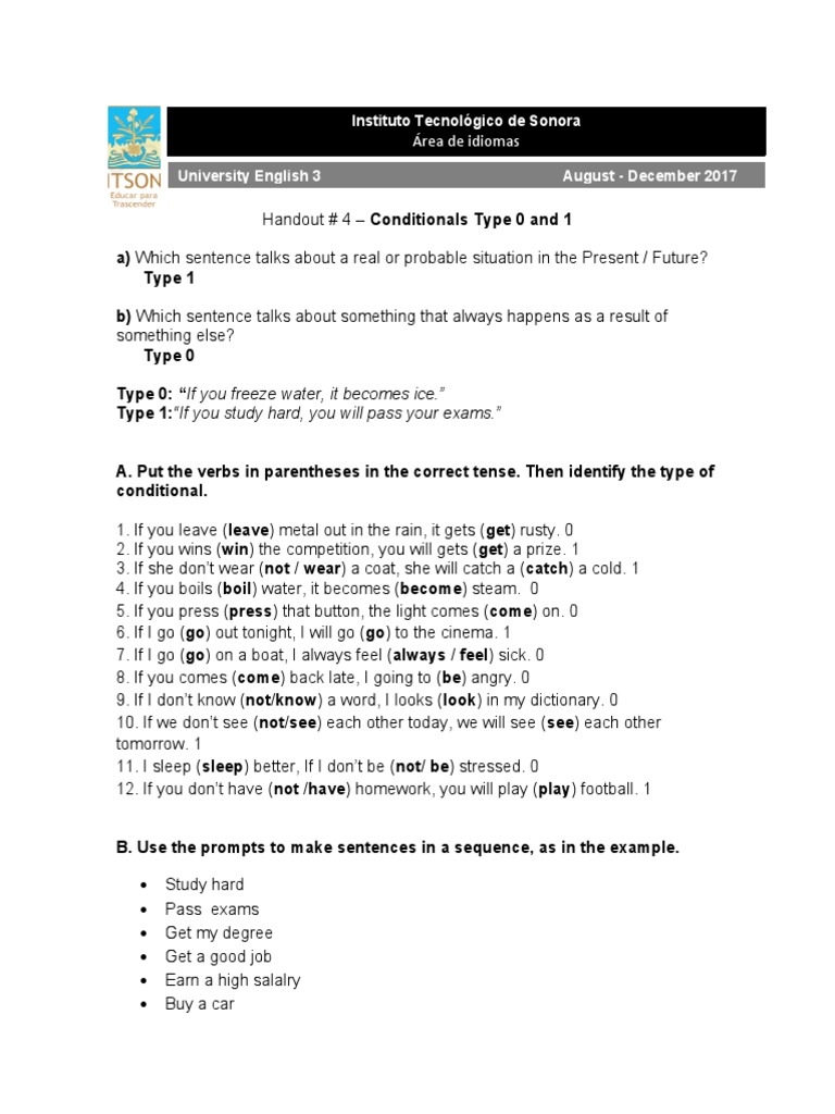 Handout 4 Conditionals 0 and 1 | PDF | Grammar | Semiotics