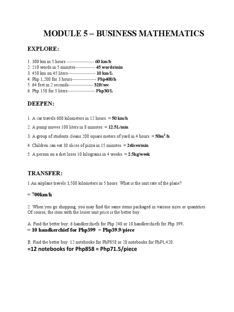 Answer Module 5 Business Math | PDF | Science & Mathematics ...