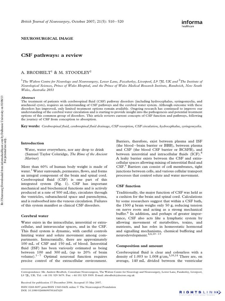 CSF Pathways - A Review | PDF | Cerebrospinal Fluid | Brain