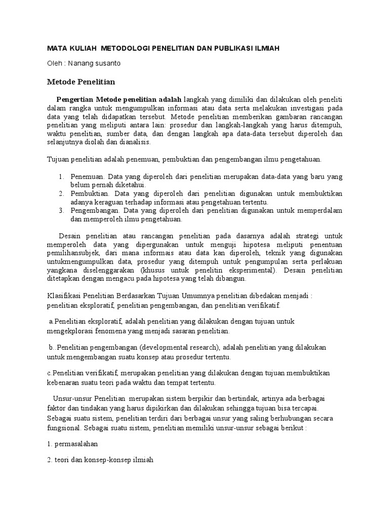 Mata Kuliah Metodologi Penelitian Dan Publikasi Ilmiah22 | PDF