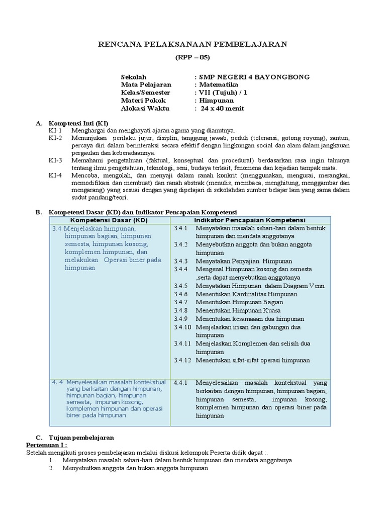 RPP 3. 4 HIMPUNAN. Surpervisi | PDF