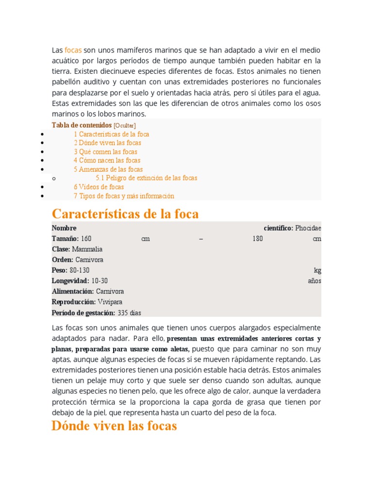 Las Focas | PDF | Mamíferos | Organismos