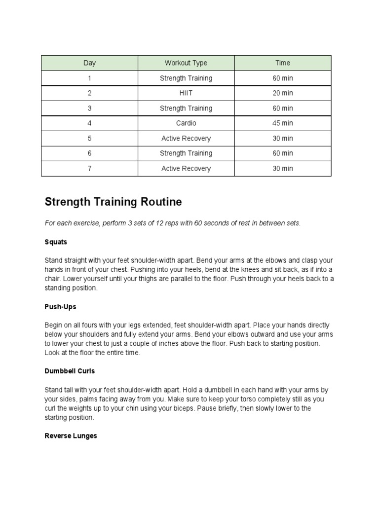 Strength Training Routine: For Each Exercise, Perform 3 Sets of 12 Reps ...