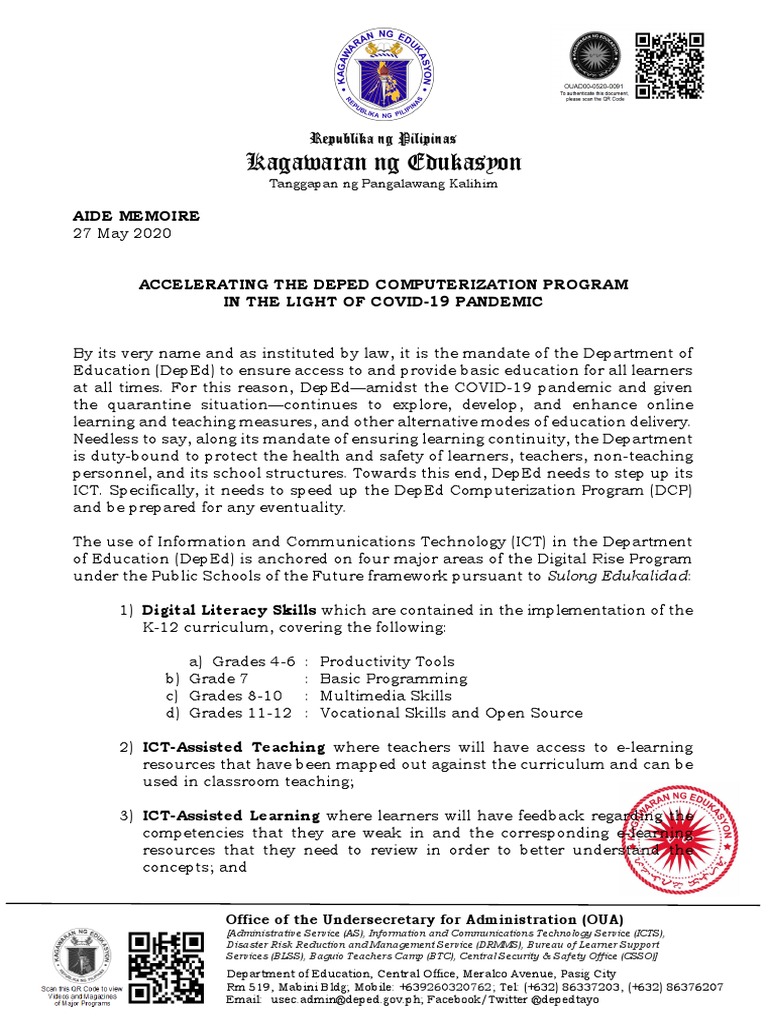 OUA-AideMemoire - 5091 - Accelerating The DepEd Computerization Program ...
