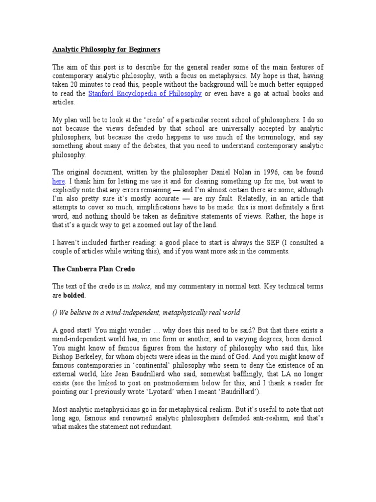 Intro to Analytic Philosophy Basics | PDF | Concept | Philosophical Realism