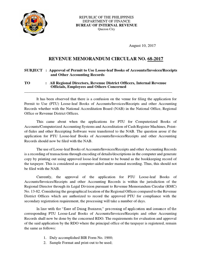 RMC No 68-2017 PDF | PDF | Receipt | Invoice