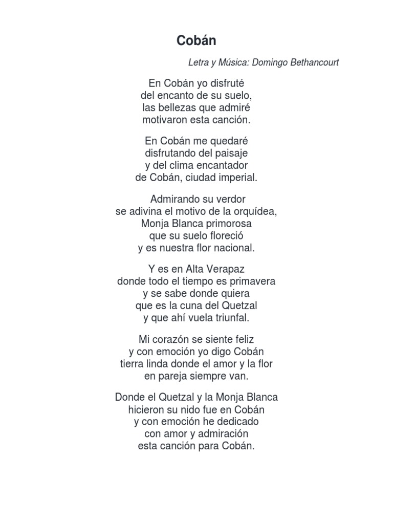 Letra de la Canción "Cobán" | PDF