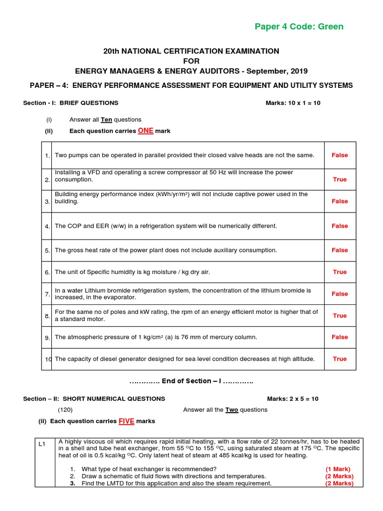 20Th National Certification Examination FOR Energy Managers & Energy ...