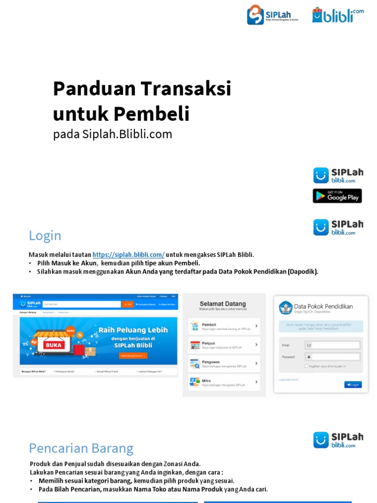 SIPLah Blibli - Tutorial Pembeli PDF | PDF