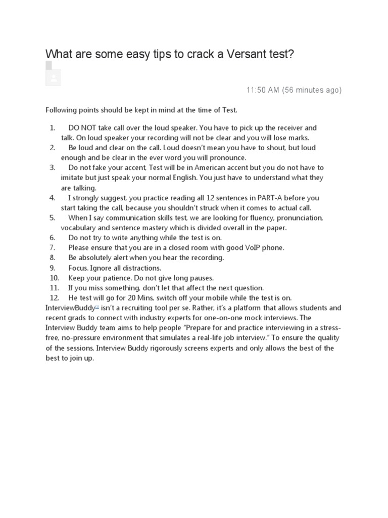 What Are Some Easy Tips To Crack A Versant Test | PDF