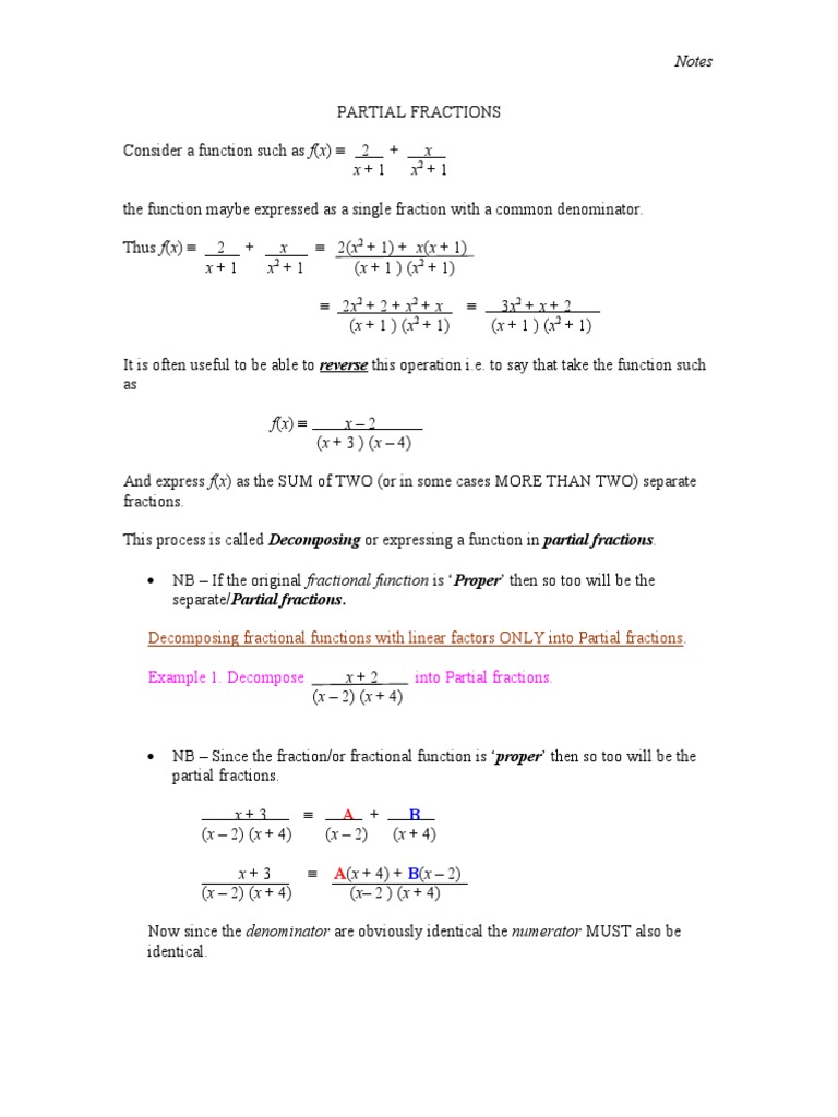 Notes: Decomposing Fractional Functions With Linear Factors ONLY Into ...