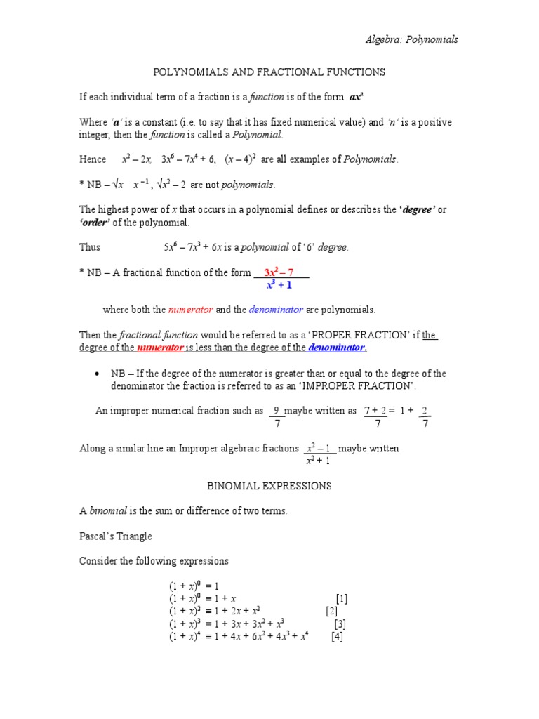 Polynomials and Fractional Functions | PDF | Fraction (Mathematics ...