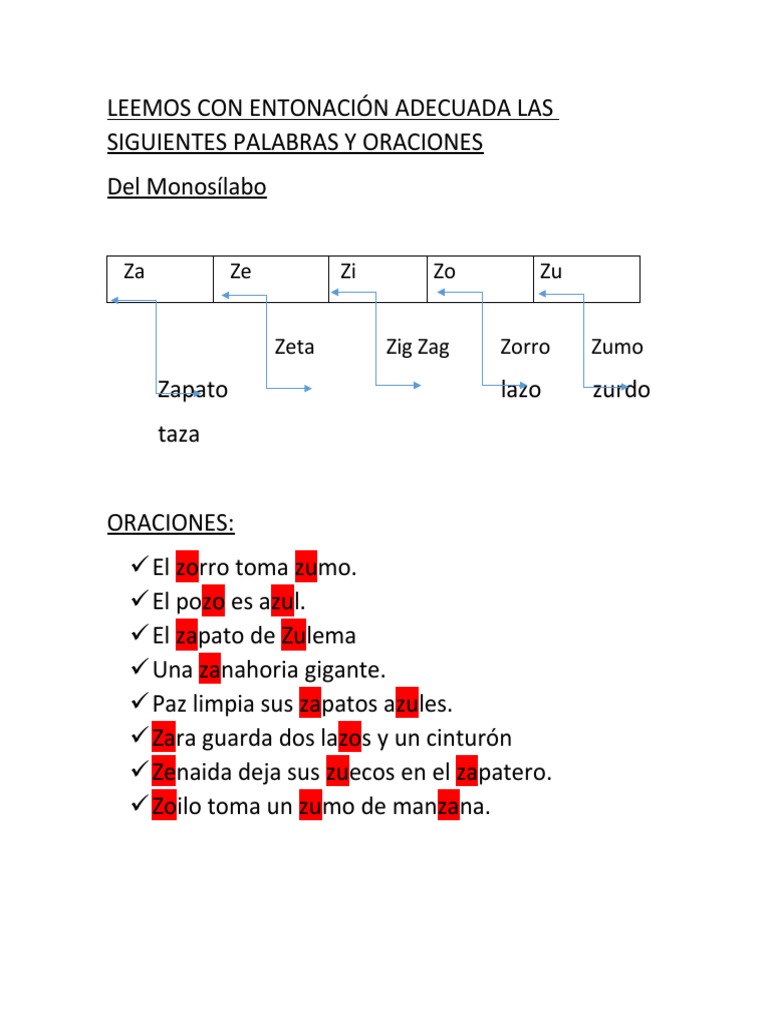 Lecturas Za Ze Zi Zo Zu | PDF