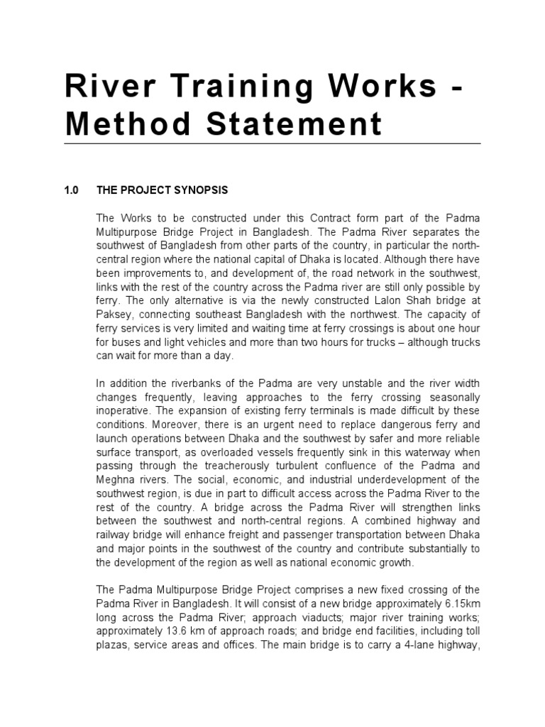 River Training Works - Method Statement: 1.0 The Project Synopsis | PDF