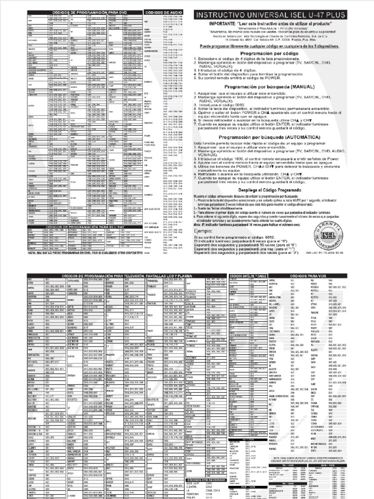 Dokumen - Tips - Codigos Control Universal Isel U47 Plus PDF | PDF