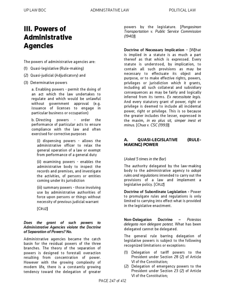 III. Powers of Administrative Agencies: A. Quasi-Legislative (RULE ...