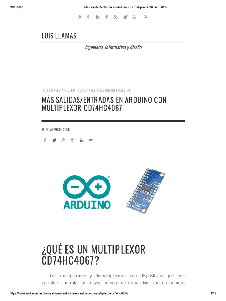 Más Salidas - Entradas en Arduino Con Multiplexor CD74HC4067 PDF | PDF | Arduino | Electricidad
