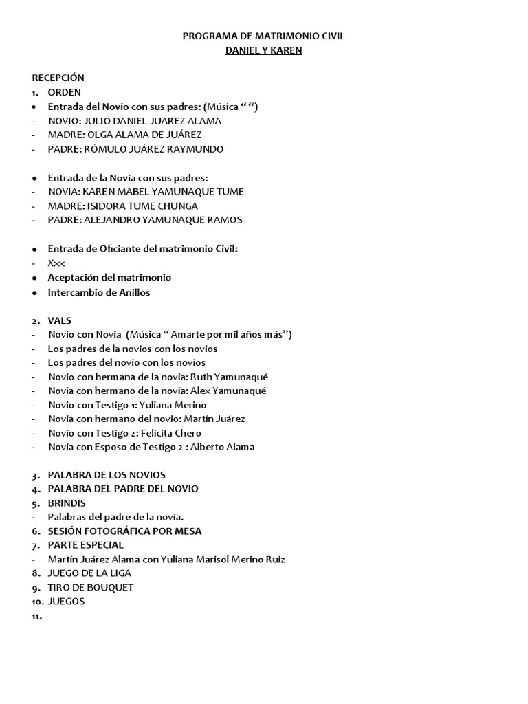 Programa de Matrimonio Civil | PDF