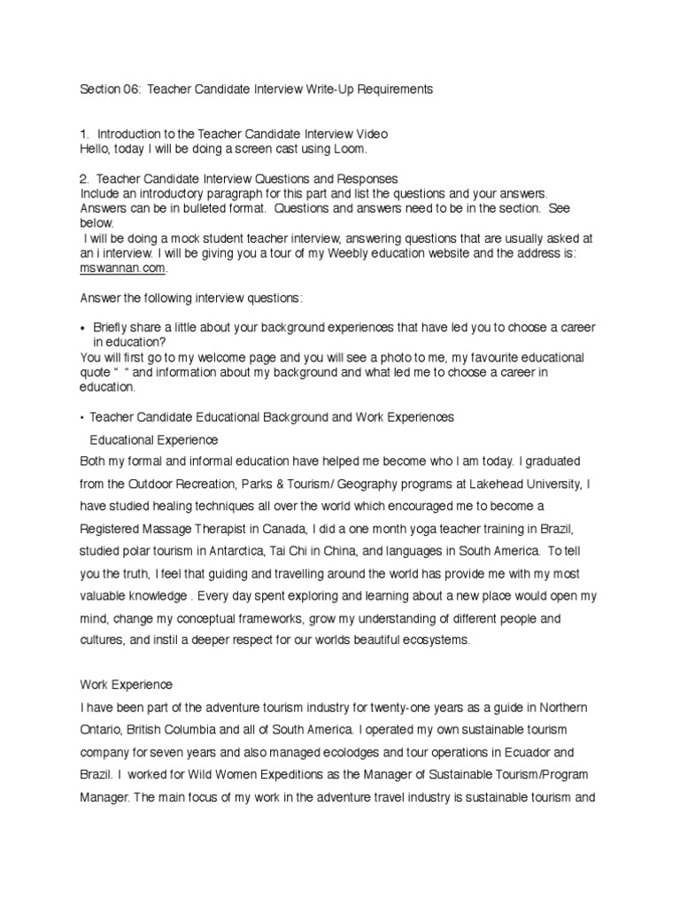 Teacher Candidate Interview Questions Responses | PDF | Educational ...