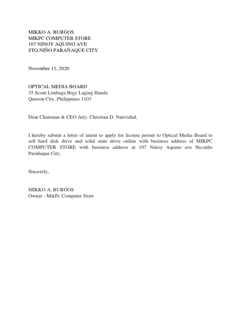 Letter of Intent OMB | PDF