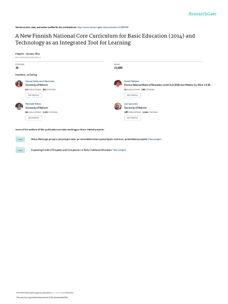 A New Finnish National Core Curriculum For Basic Education (2014) and ...