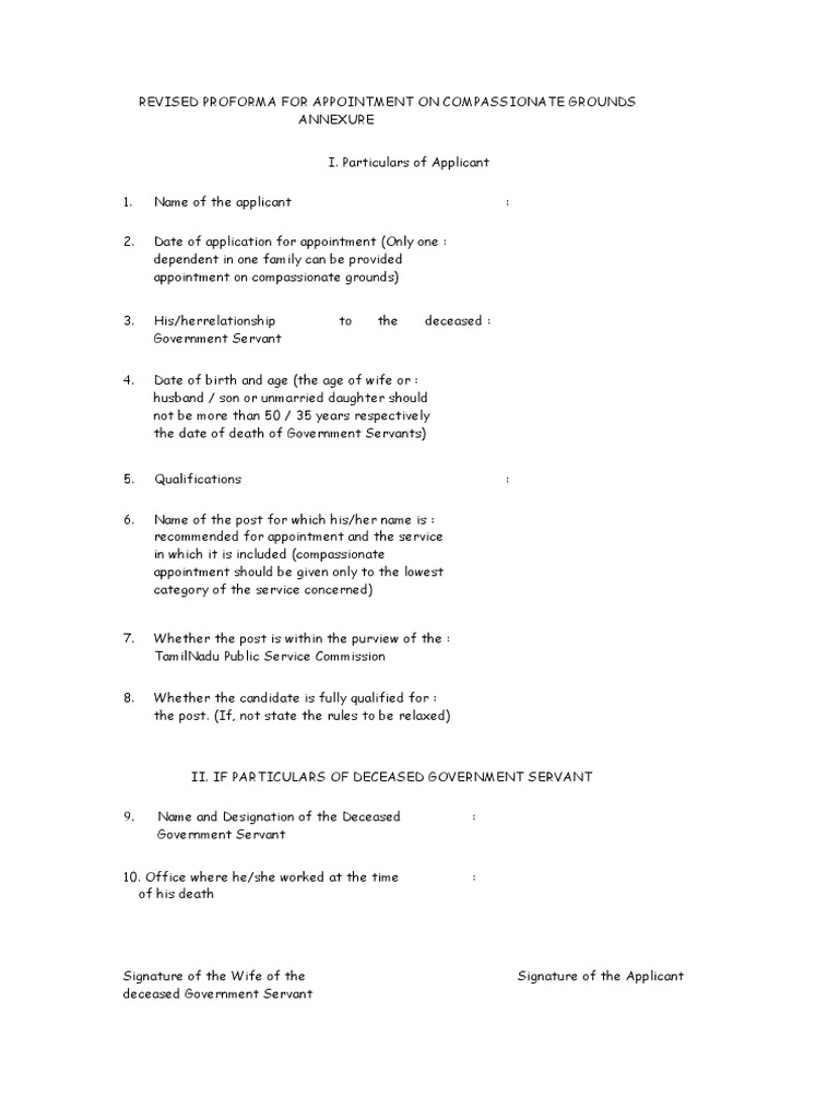 B5 Proforma For Appnt Compassionate Annex 2 | PDF | Wife | Marriage