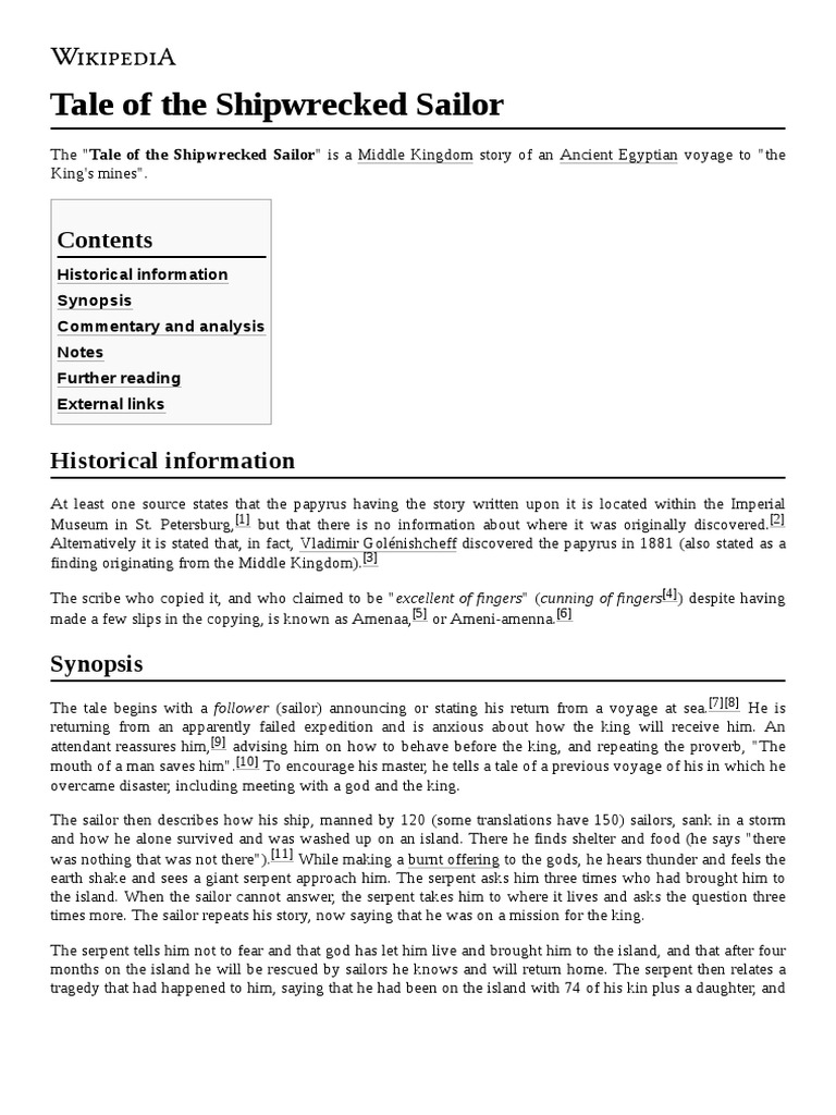 Tale of The Shipwrecked Sailor (Middle Kingdom Story of An Ancient ...