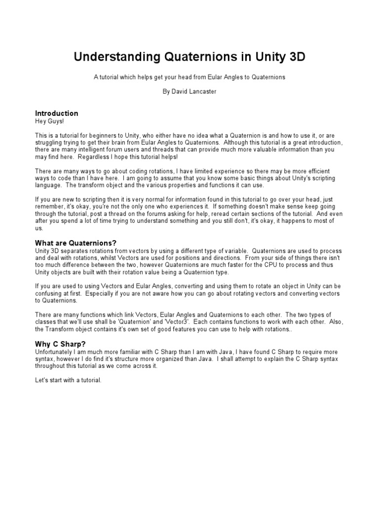 Unity Quaternions | PDF | Euclidean Vector | C Sharp (Programming Language)