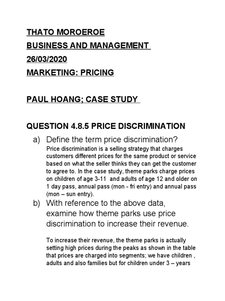 Thato Moroeroe Business and Management 26/03/2020 Marketing: Pricing ...