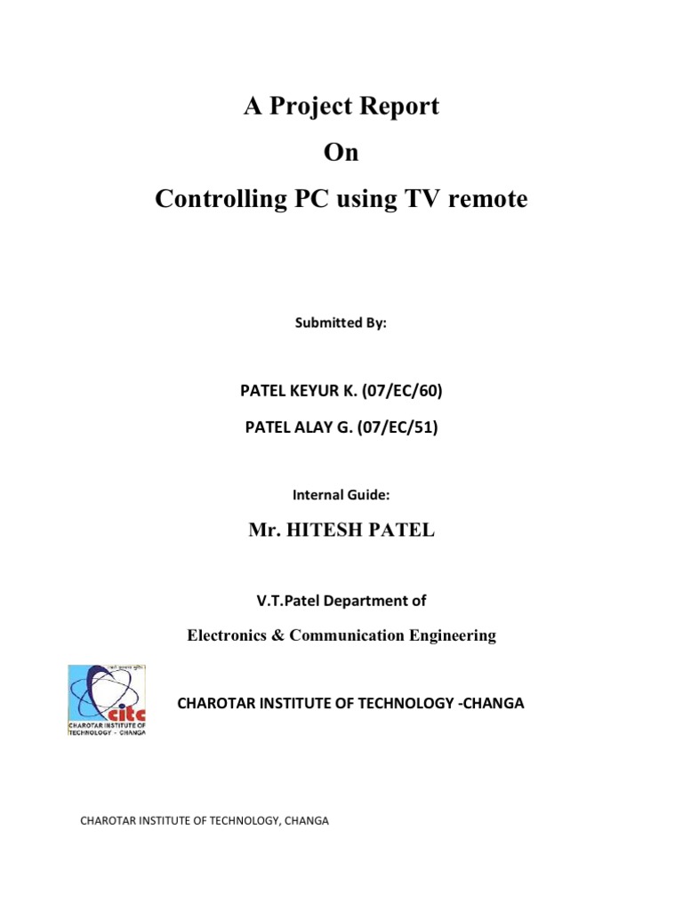 Report On PC Control Using TV Remot | PDF | Electrical Engineering ...