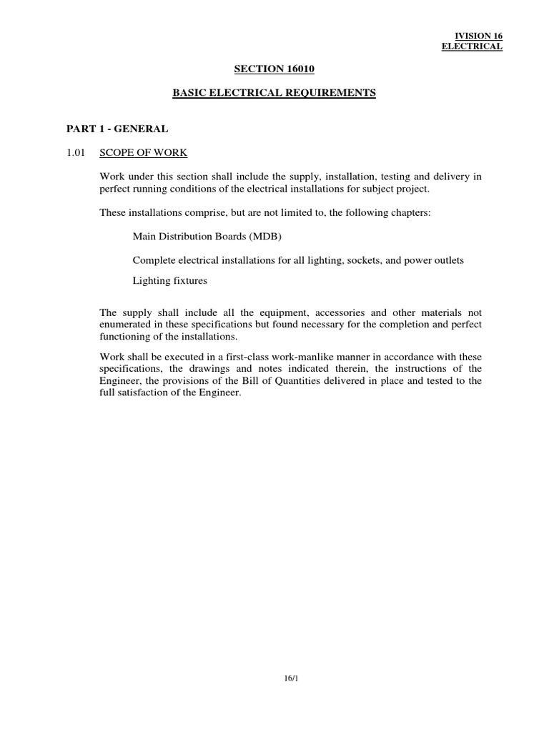 Elect Specs | PDF | Electrical Wiring | Specification (Technical Standard)