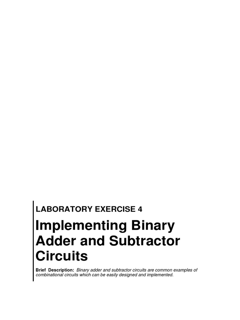 Implementing Binary Adder and Subtractor Circuits: Laboratory Exercise ...