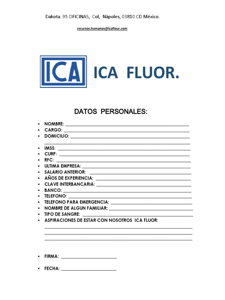 ICA FLUOR Rellenar. | PDF