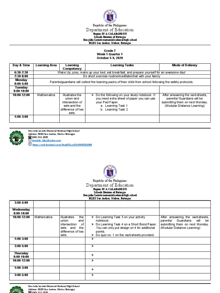 Weekly Learning Plan | PDF | Worksheet