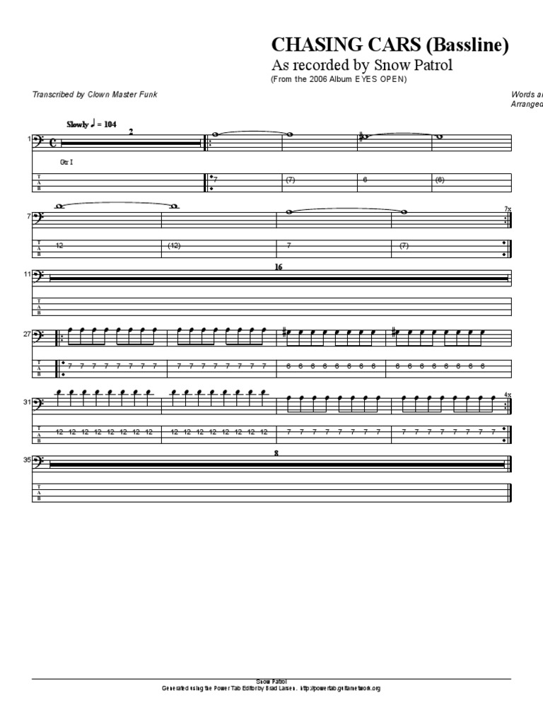 Snow Patrol Chasing Cars Guitar Chords