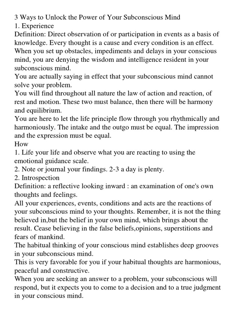 3 Ways To Unlock The Power of Your Subconscious Mind PDF | PDF | Mind ...