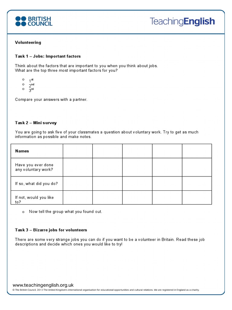 Volunteering Student Worksheet | PDF | Volunteering | Society