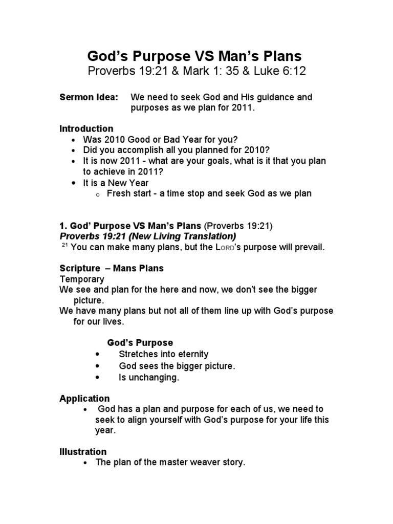 Sermon Outline - God's Purpose Vs Man's Plans | PDF