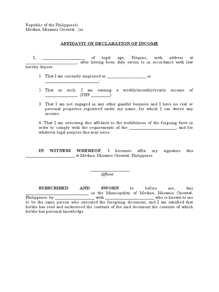 Affidavit of Declaration of Income - Form | PDF