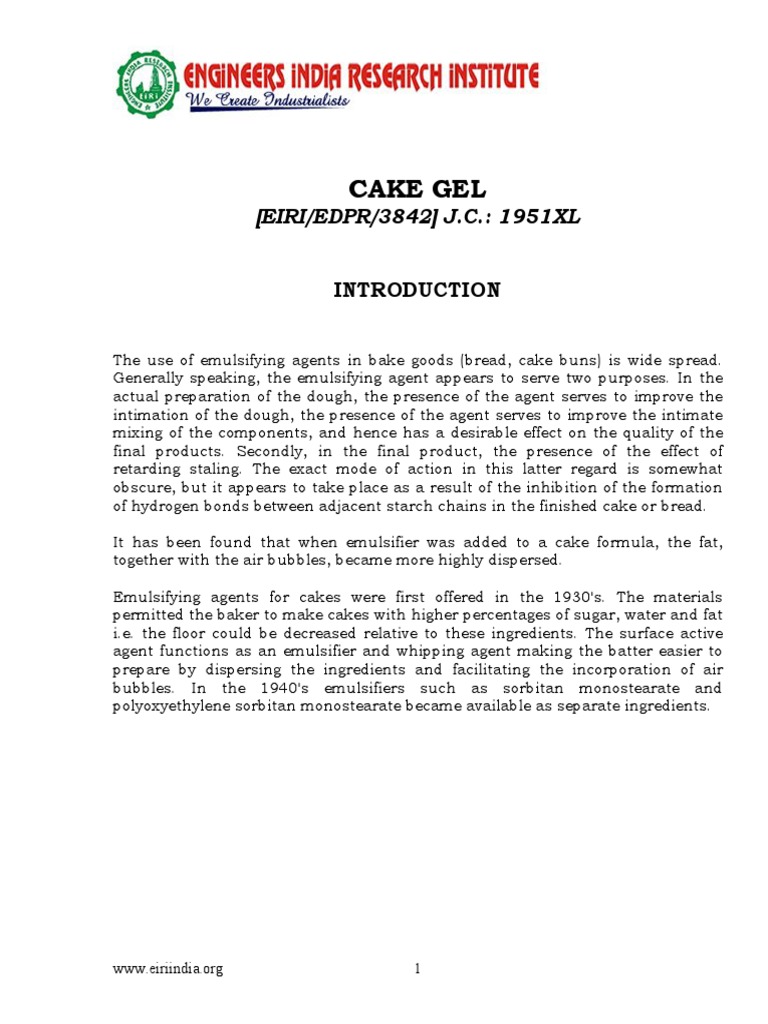 Project Report On Cake Gel | PDF | Emulsion | Breads
