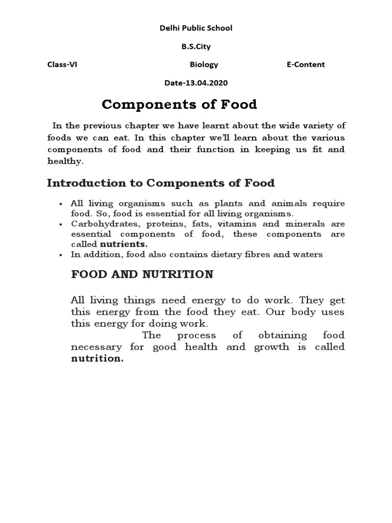 Introduction To Components of Food | PDF
