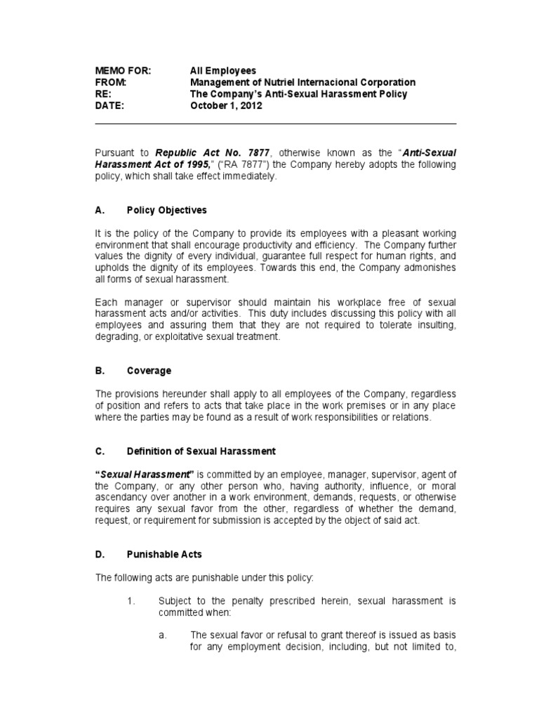 Anti Sexual Harassment Policy Template Pdf Sexual Harassment Employment